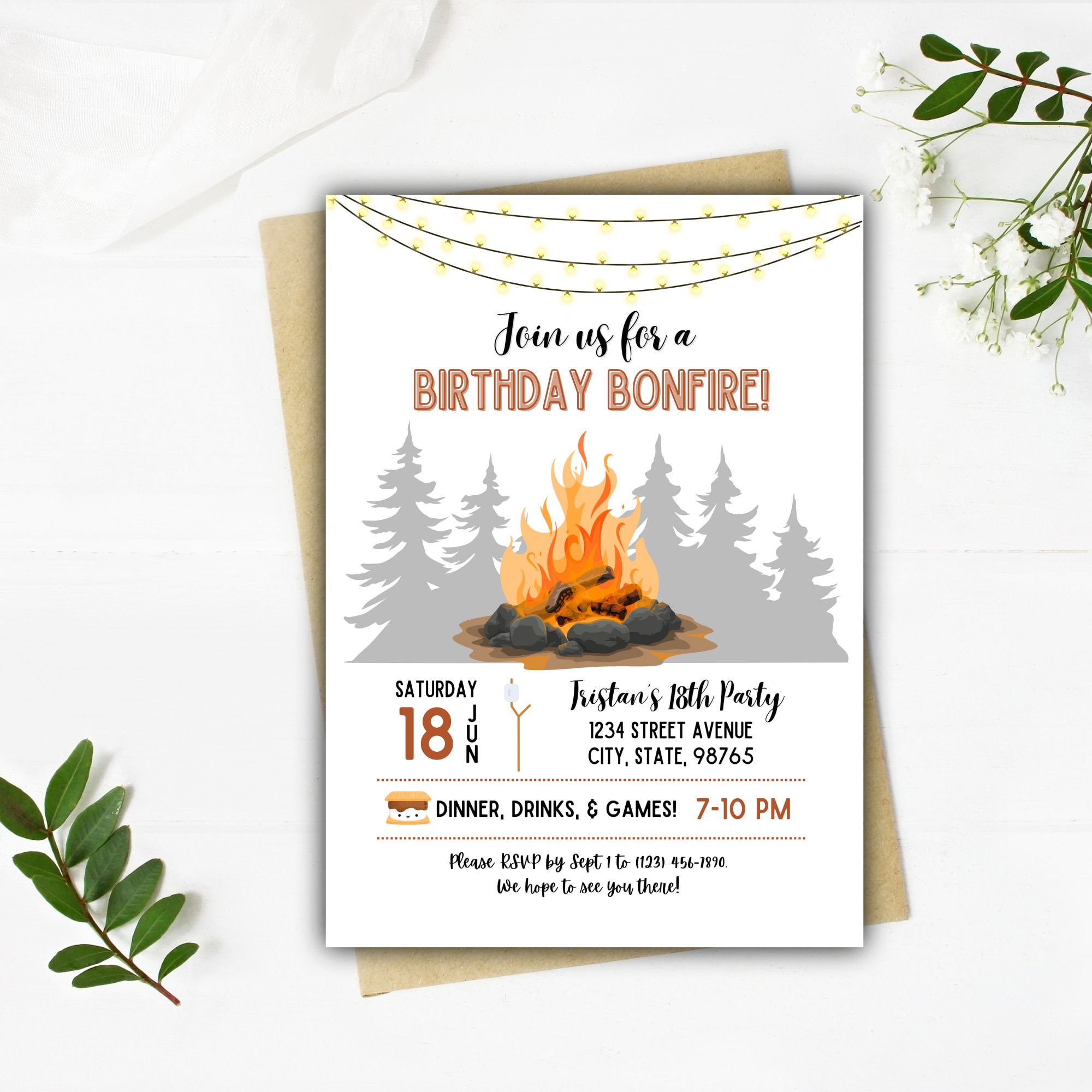 Bonfire Birthday Invitation (digital Download) | Booze and Bonfires ...