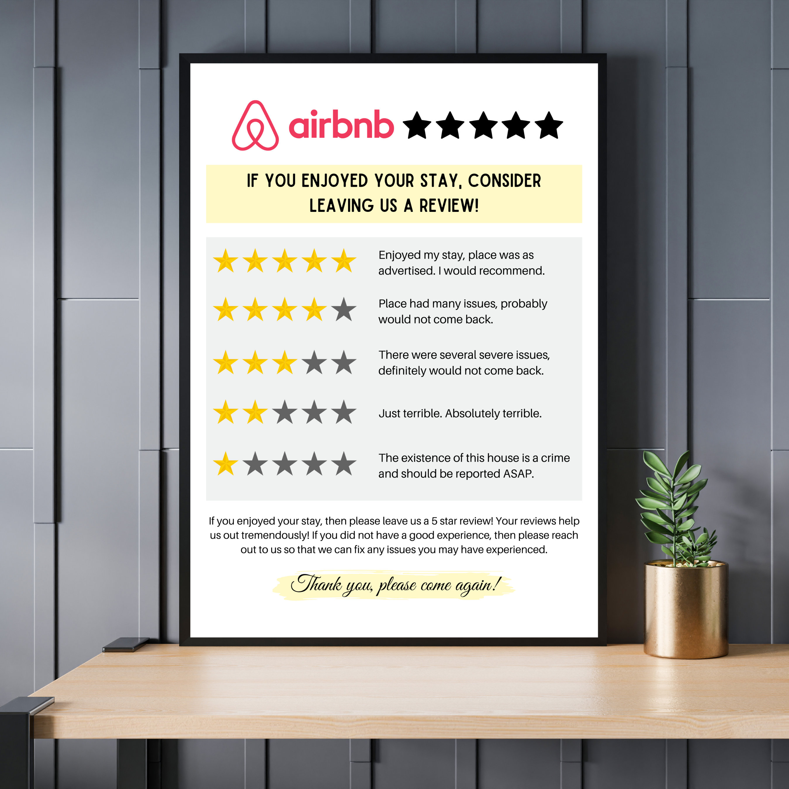 Airbnb Welcome Sign Review Guide Airbnb 1 Page Airbnb - Etsy