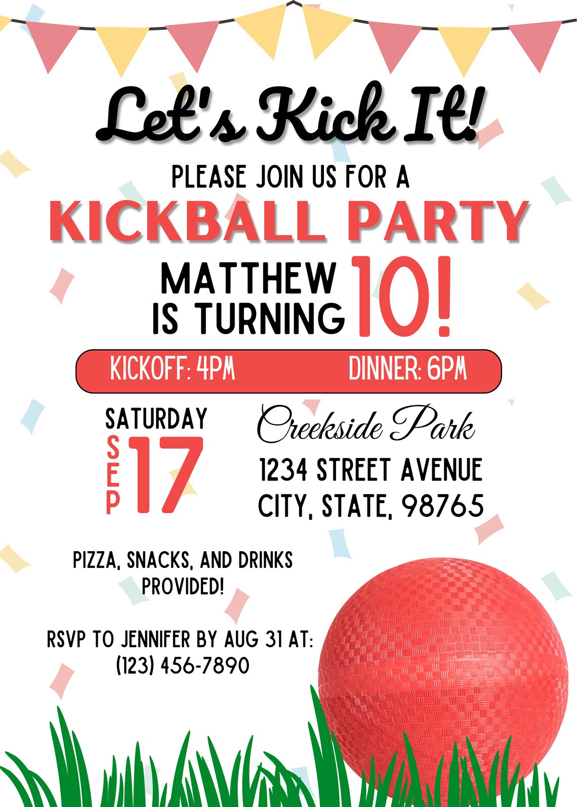 Kickball Party Invitation Kickball Party Kickball Digital Download 5x7 ...