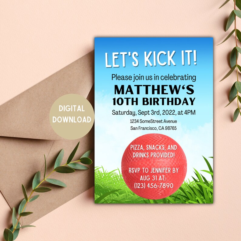 Kickball Party Invitation Kickball Party Kickball Digital Download 5x7 ...