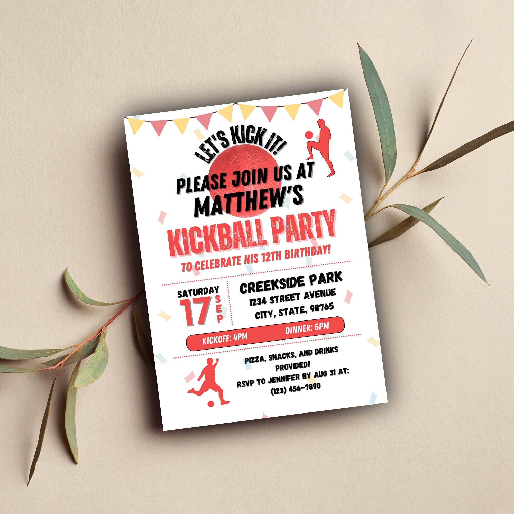 Kickball Party Invitation Kickball Party Kickball Digital Download 5x7 ...