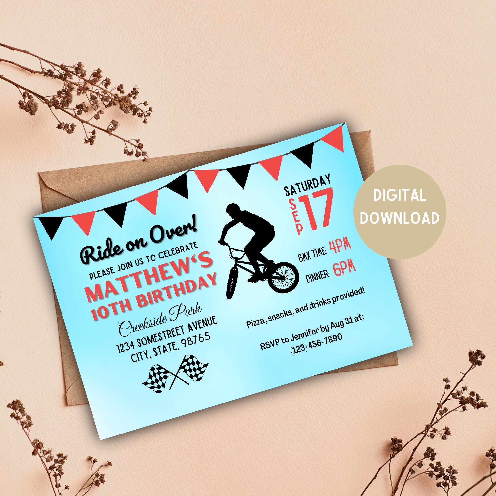BMX Birthday Invite | BMX Invitation | Digital Download | Canva | Bmx ...