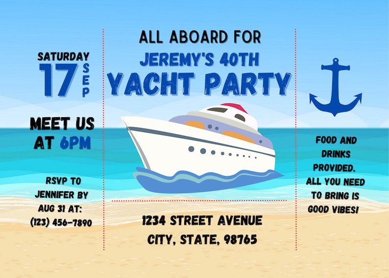 Yacht Birthday Party Invitation TEMPLATE | Yacht Party Invitation ...
