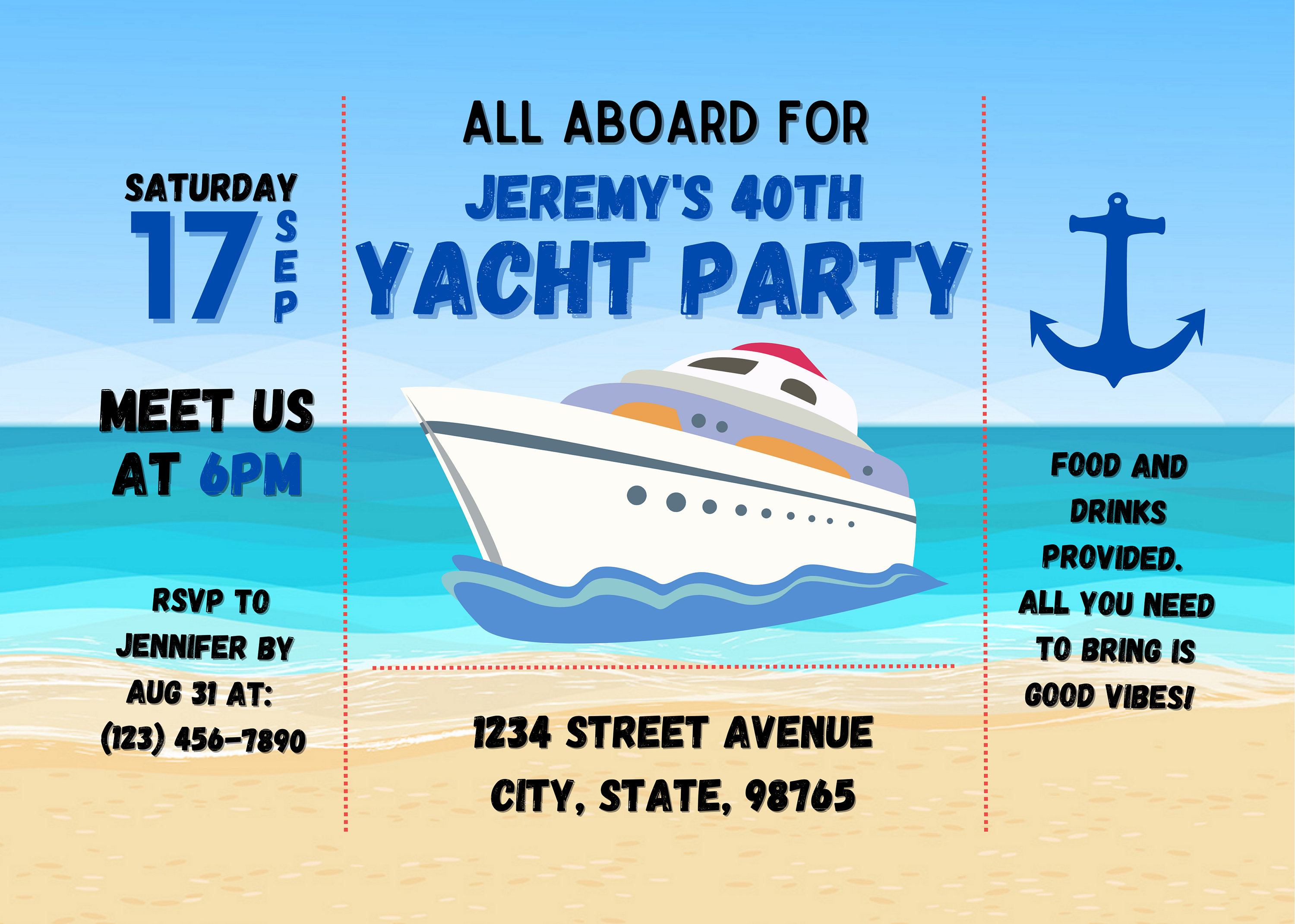 Yacht Birthday Party Invitation TEMPLATE | Yacht Party Invitation ...