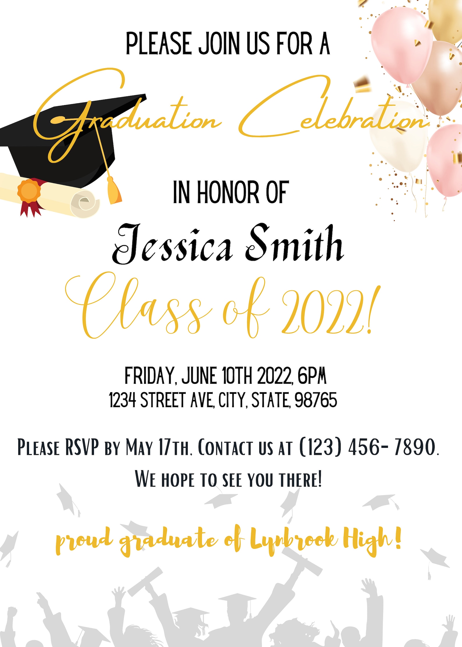 Graduation Invitation Printable Template 5x7in Graduation Celebration ...