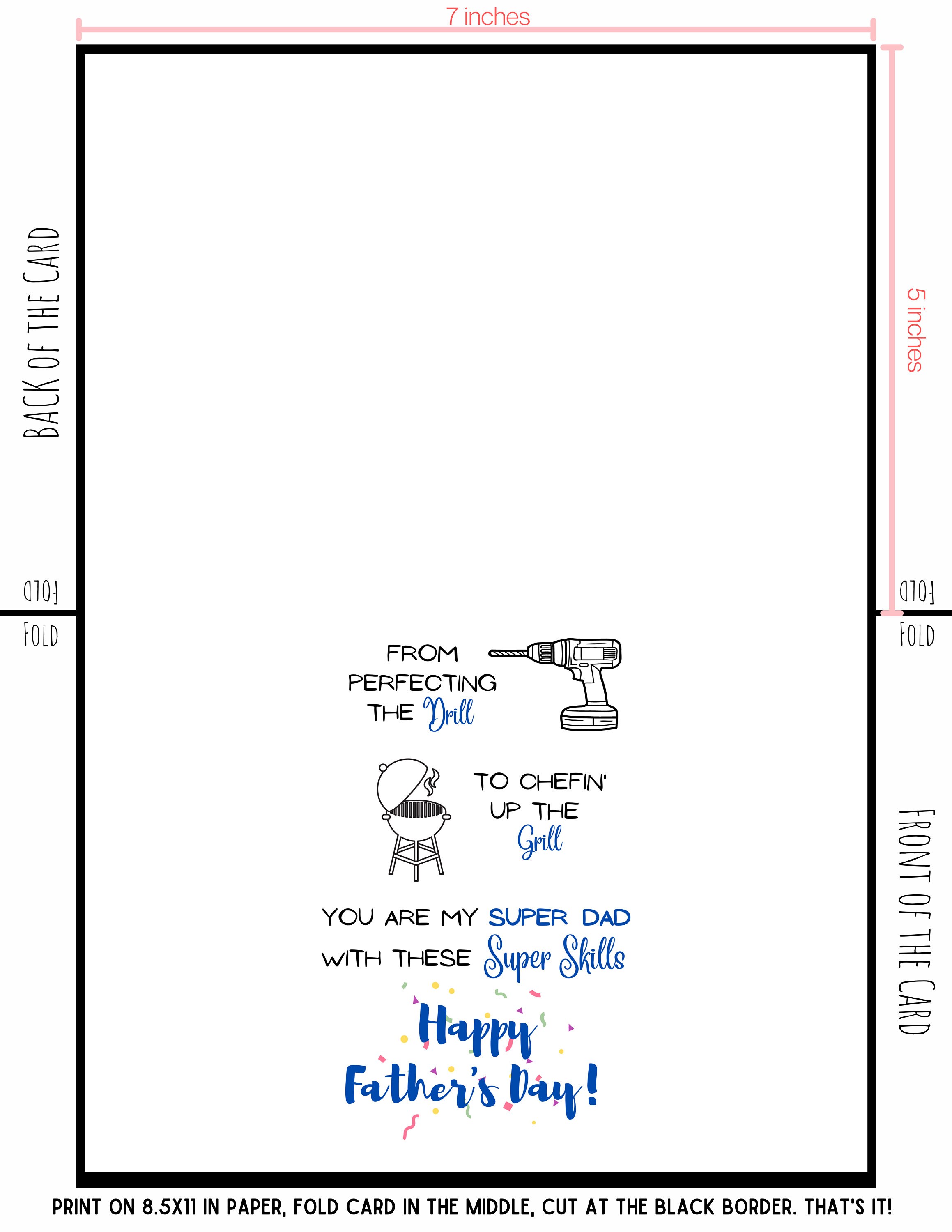 Father's Day Printable Foldable Card Template Fathers Day Card Gift for ...