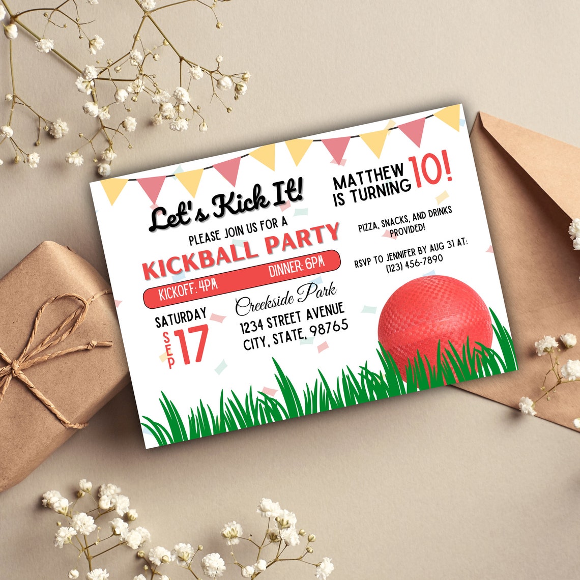 Kickball Party Invitation Kickball Party Kickball Digital Download 5x7 ...