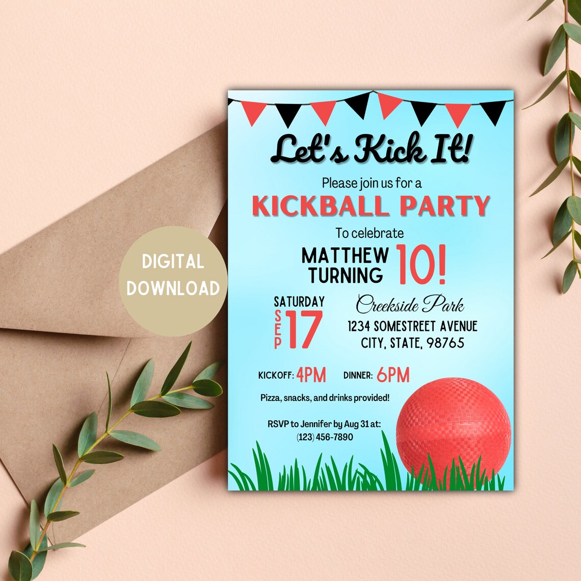 Kickball Party Invitation | Kickball Party | Kickball | Digital ...