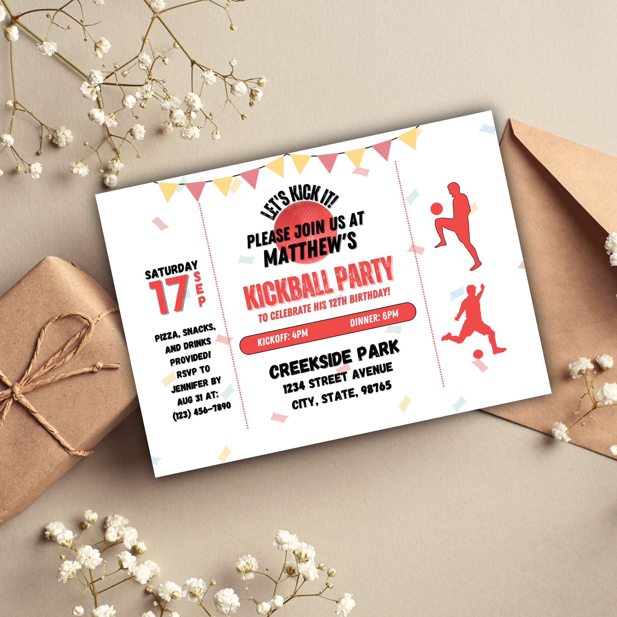 Kickball Party Invitation Kickball Party Kickball Digital Download 5x7 ...