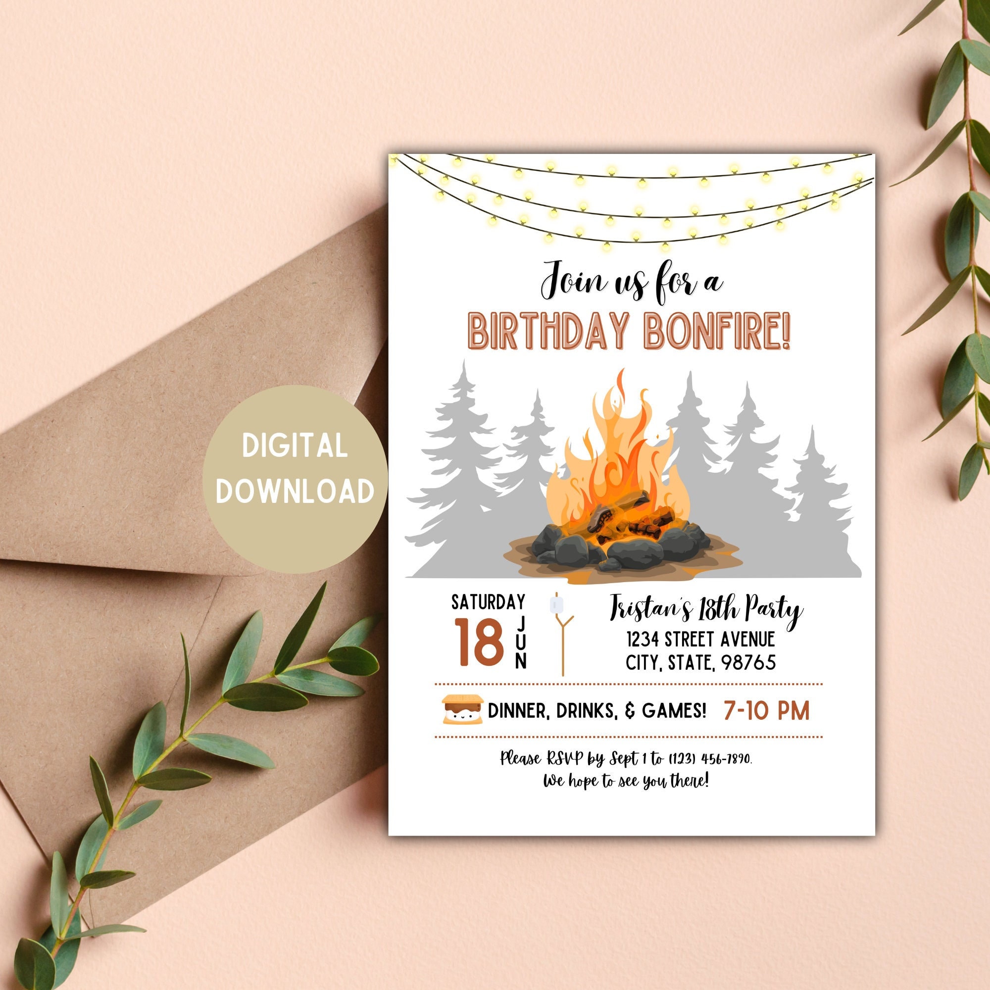 Bonfire Birthday Invitation (digital Download) | Booze and Bonfires ...