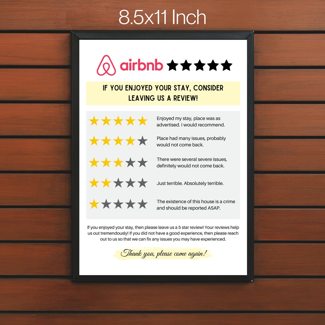 Airbnb Welcome Sign Review Guide Airbnb 1 Page Airbnb - Etsy