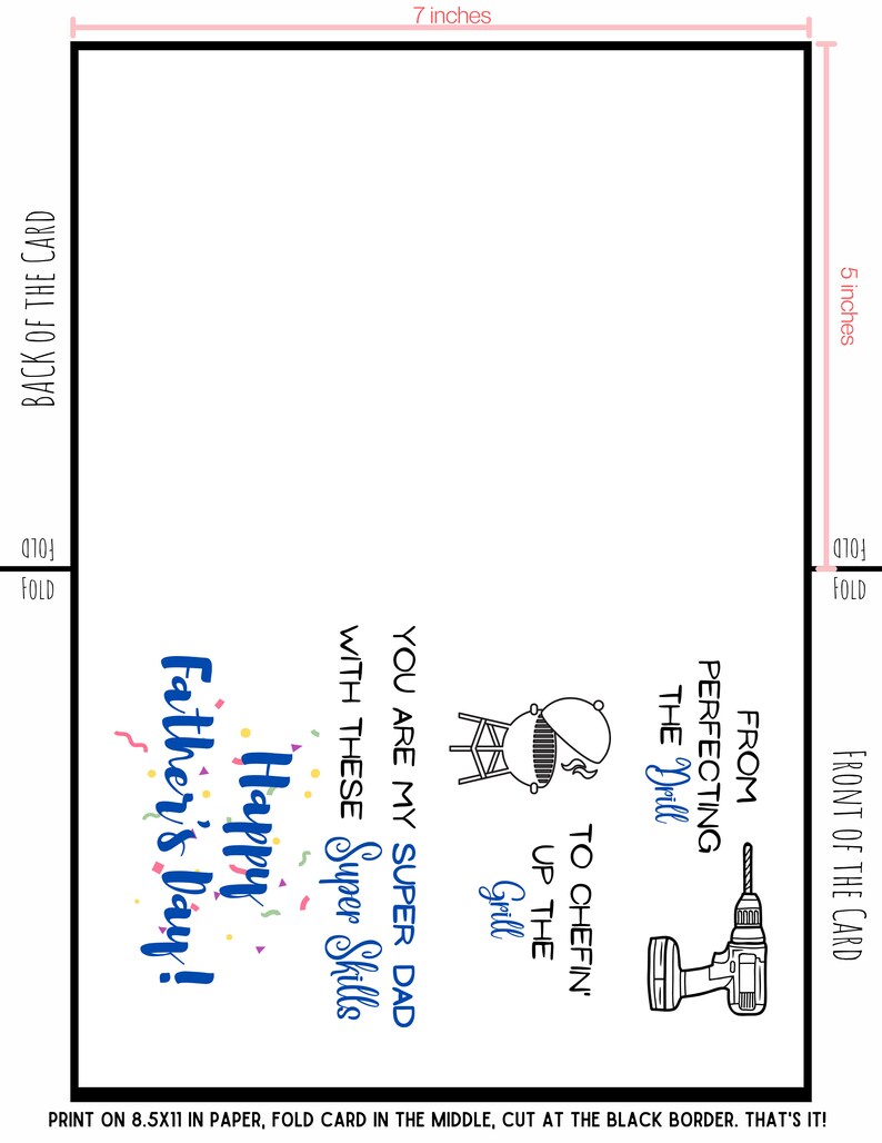 Father's Day Printable Foldable Card Template Fathers Day Card Gift for ...