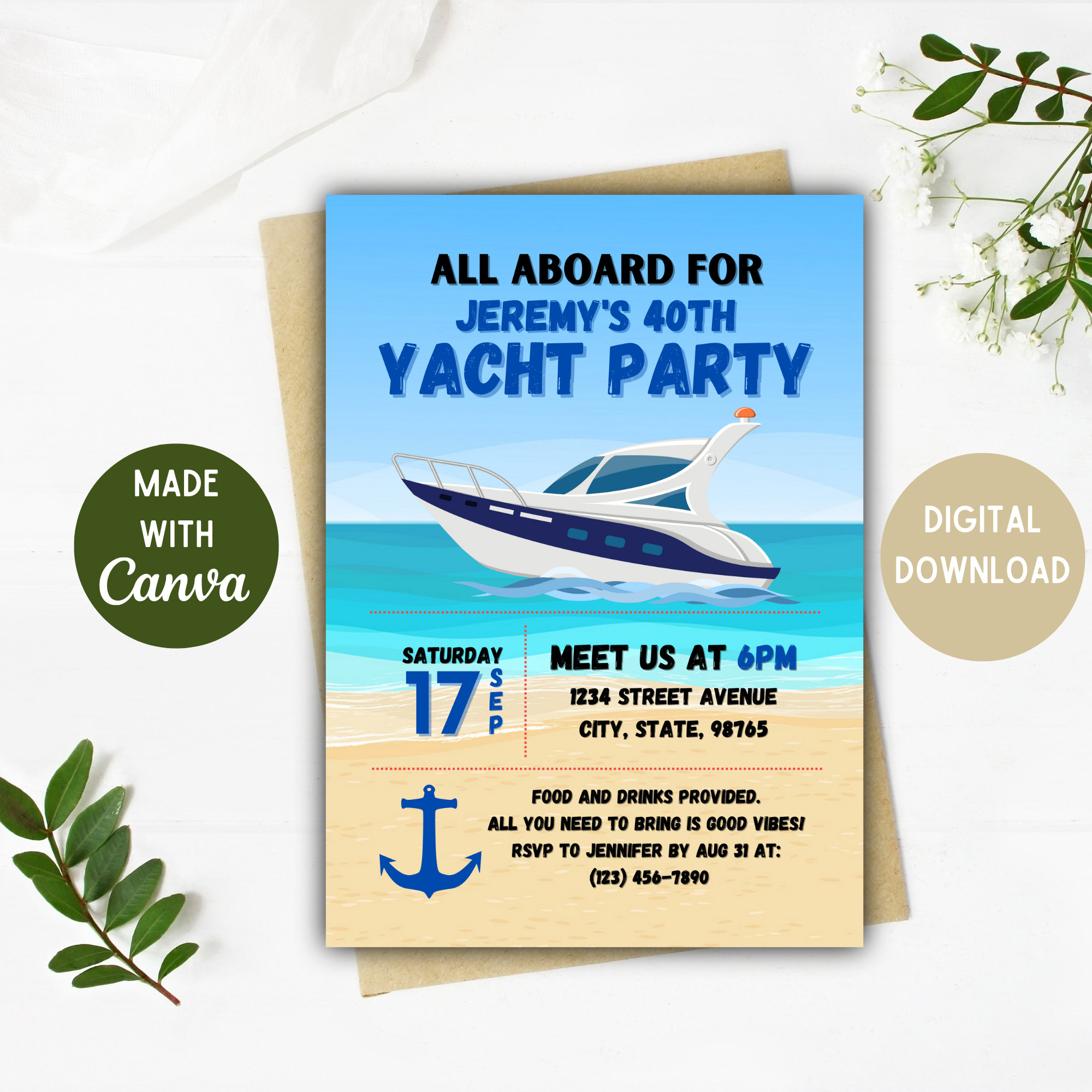 Yacht Birthday Party Invitation TEMPLATE | Yacht Party Invitation ...