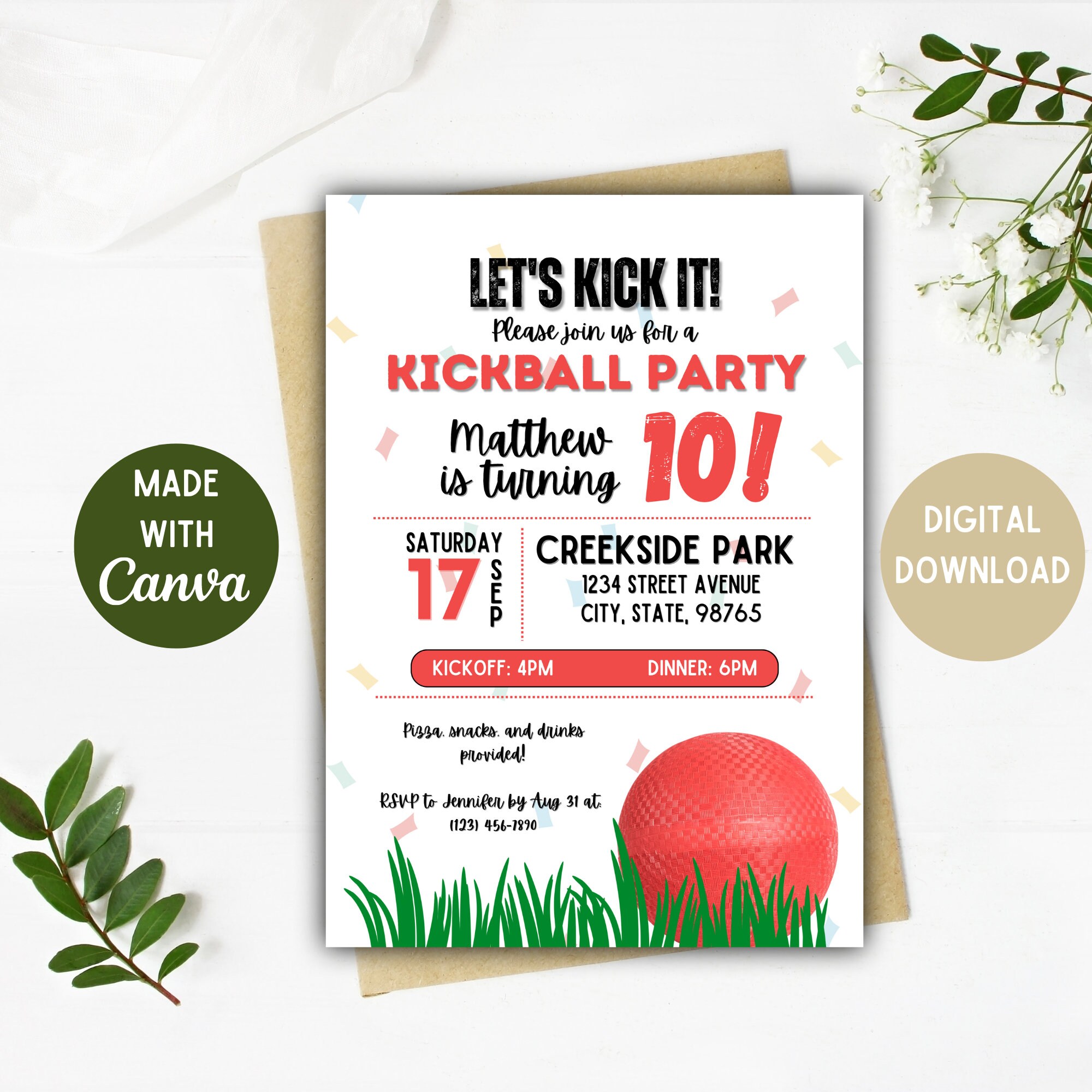 Kickball Party Invitation Kickball Party Kickball Digital Download 5x7 ...