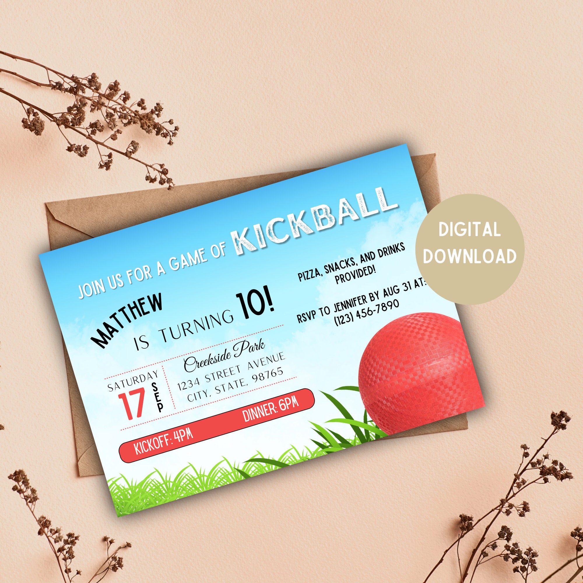 Kickball Party Invitation | Kickball Party | Kickball | Digital ...