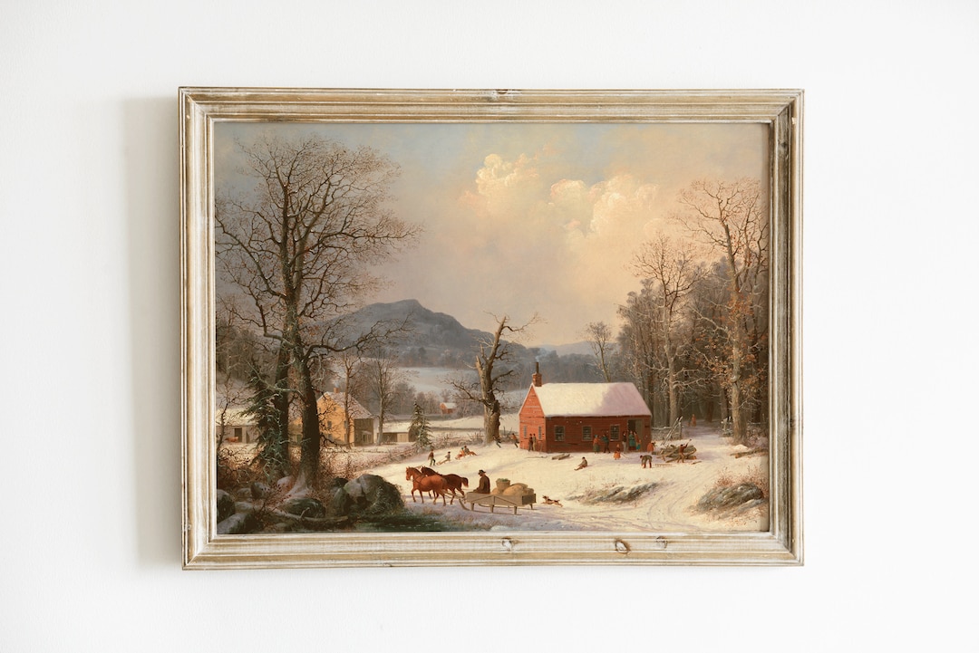 Farm Painting Winter Country Farm Painting Snowy Landscape Painting ...