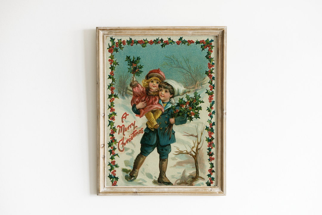 Vintage Merry Christmas Print Vintage Christmas Card Painting Vintage ...