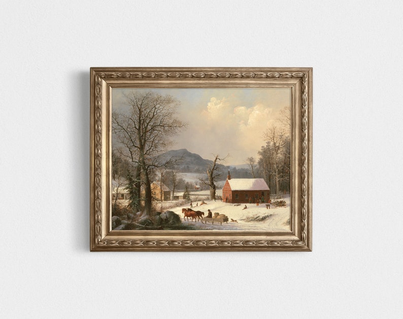 Farm Painting Winter Country Farm Painting Snowy Landscape Painting ...