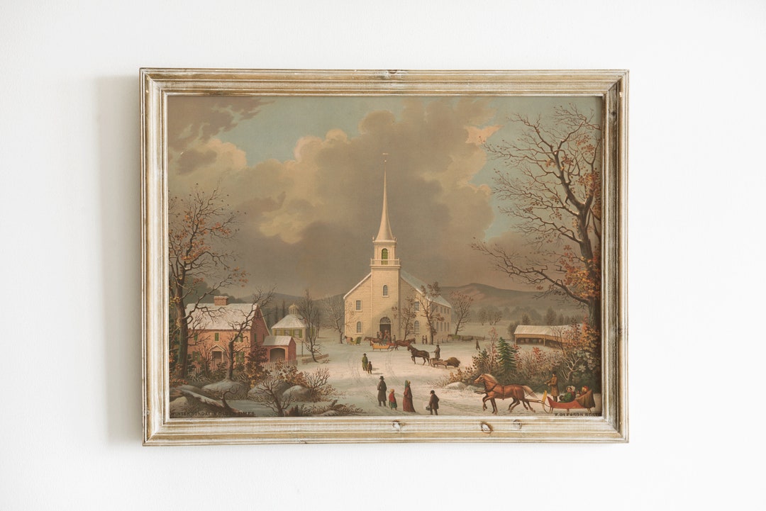 Church Winter Painting Vintage Church Painting Christmas Church Art ...