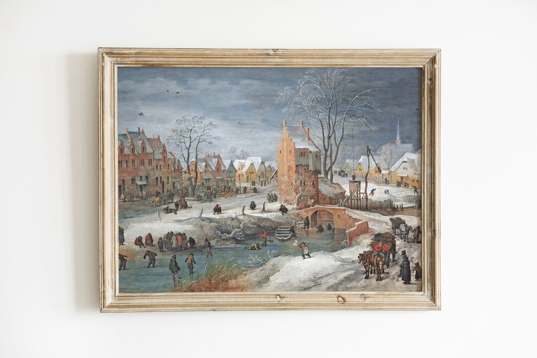 Ice Skating in Townsquare Scene | Ice Skating Painting | Vintage Ice ...