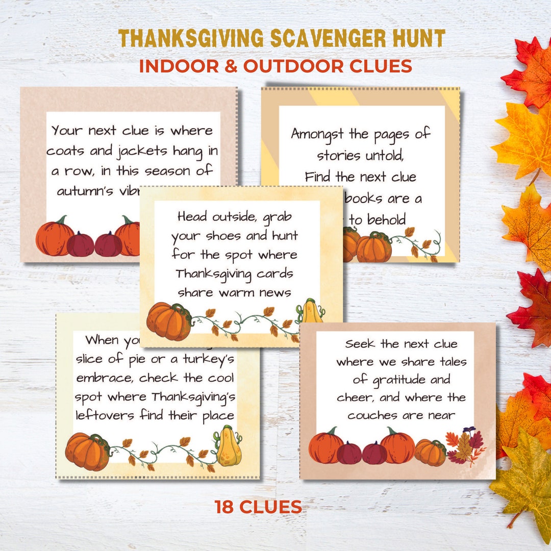 Thanksgiving Scavenger Hunt Adults, Teens, Thanksgiving Treasure Hunt ...
