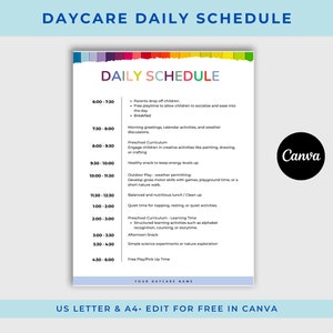 Daycare Daily Schedule Printable, Daycare Forms, Daycare Hourly ...