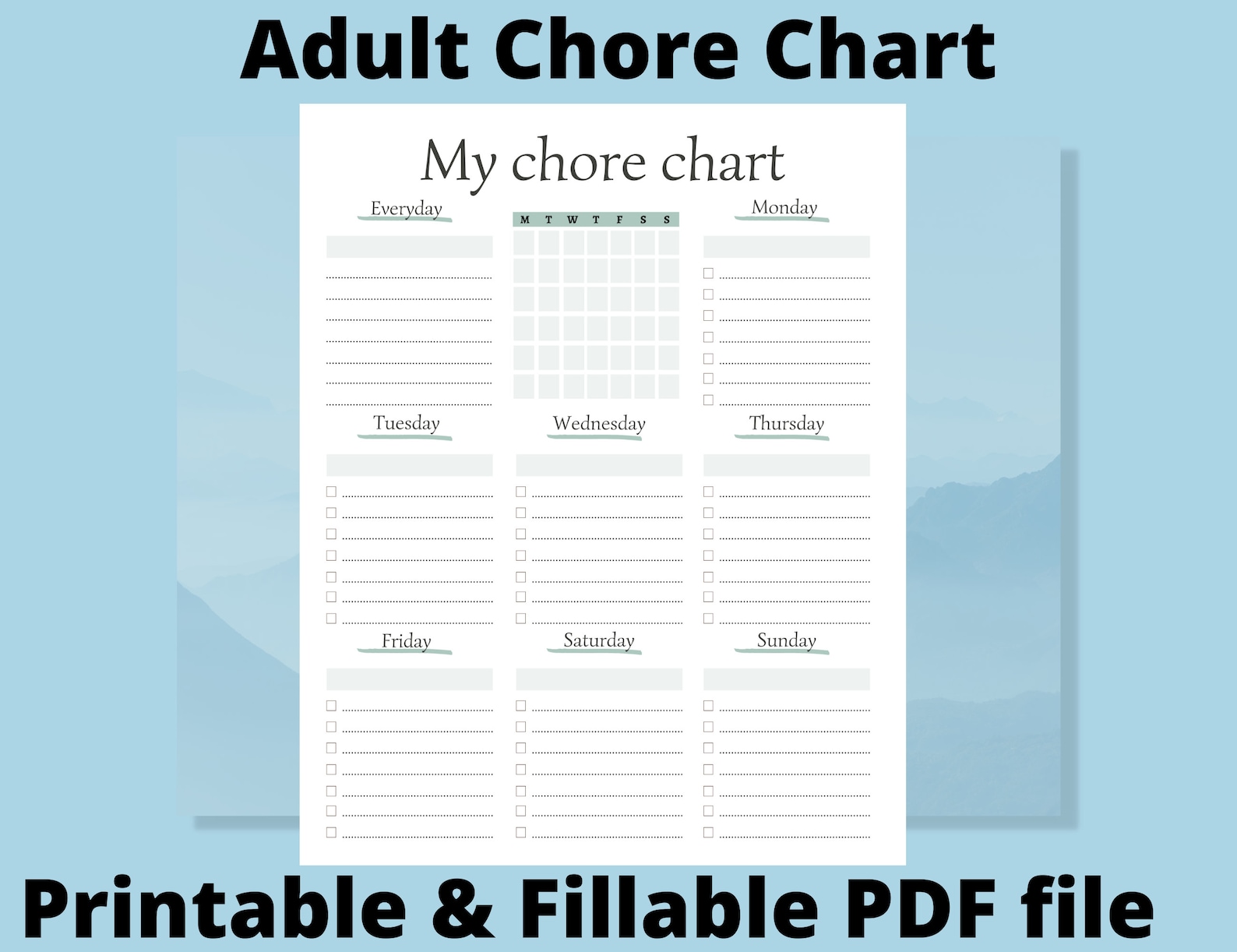 Adult Chore Chart Printable, Chore Chart Printable for Adults, Fillable ...