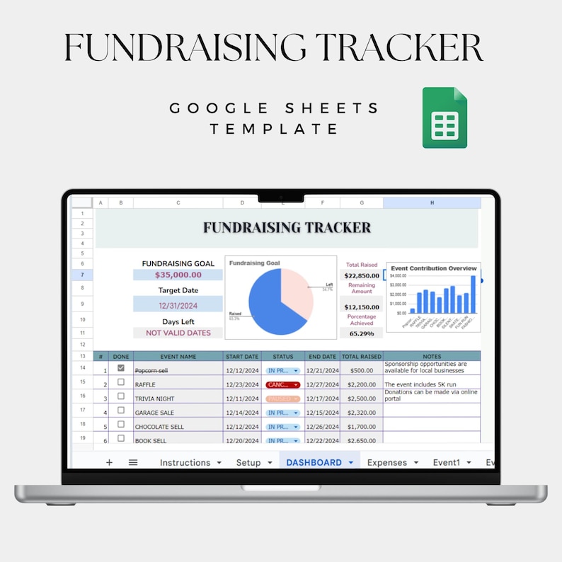 Fundraiser Tracker Google Sheets, Fundraising Tracker Spreadsheet - Etsy