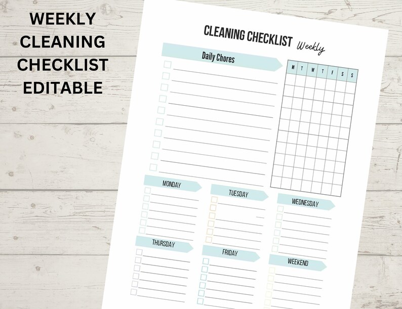 Cleaning Schedule Editable and Printable, Weekly Cleaning Checklist - Etsy
