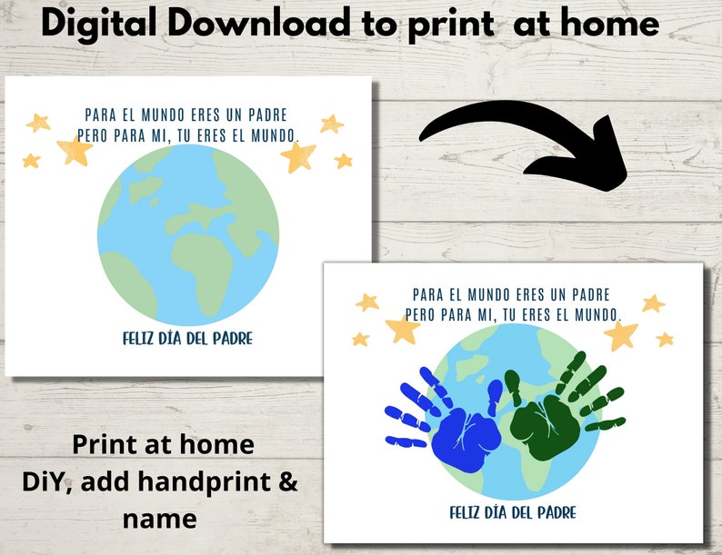 Dia del padre arte de huella de mano, regalo para papa en espanol ...