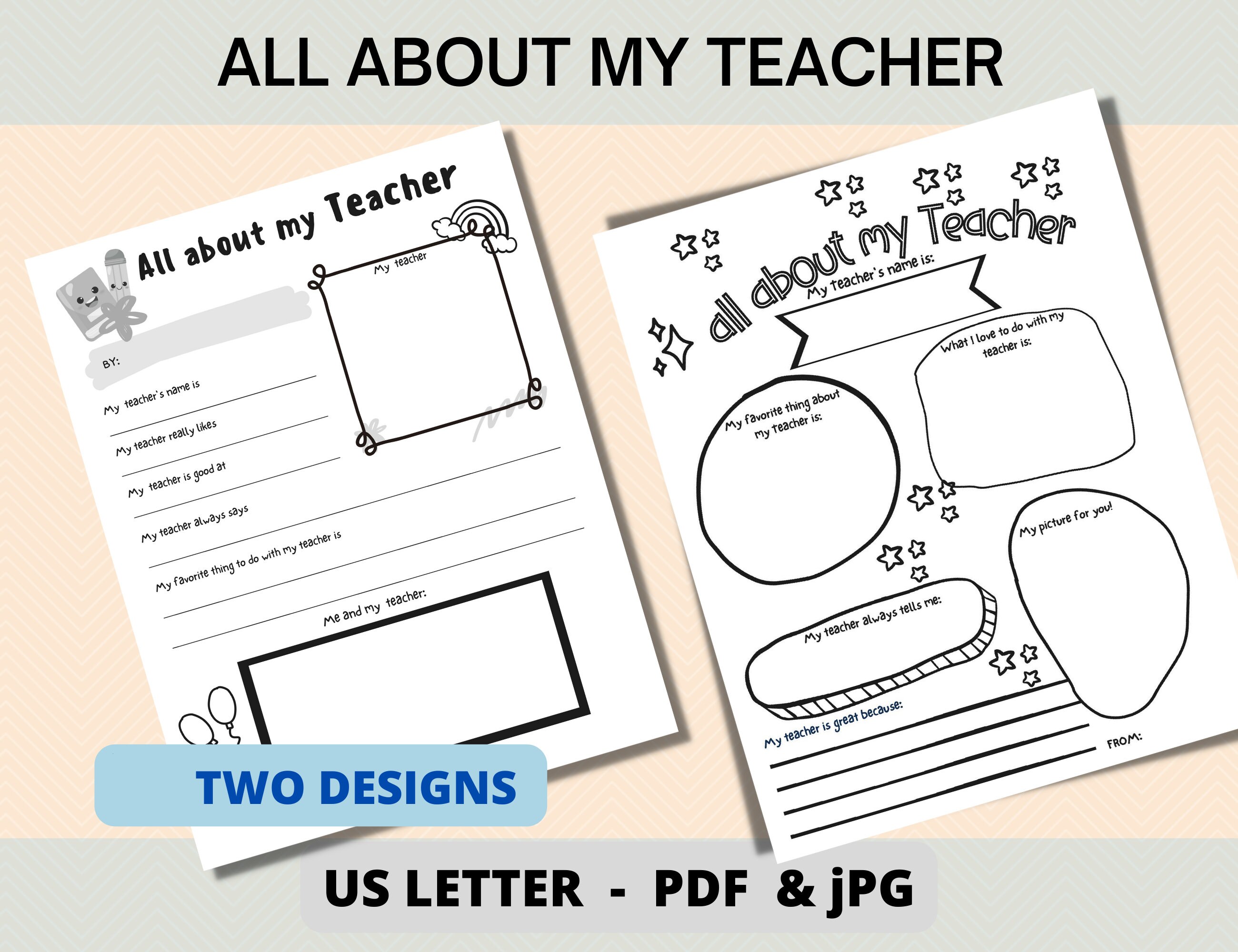 All About My Teacher Questionnaire, Teacher Questionnaire Gift Black ...
