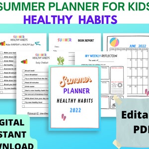 Printable SUMMER Planner Editable for Kids Healthy Habits | Etsy