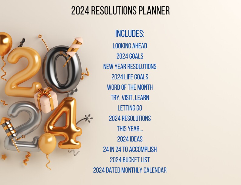 New Years Resolution Printable 2024, New Years Resolution Planner, 2024 ...