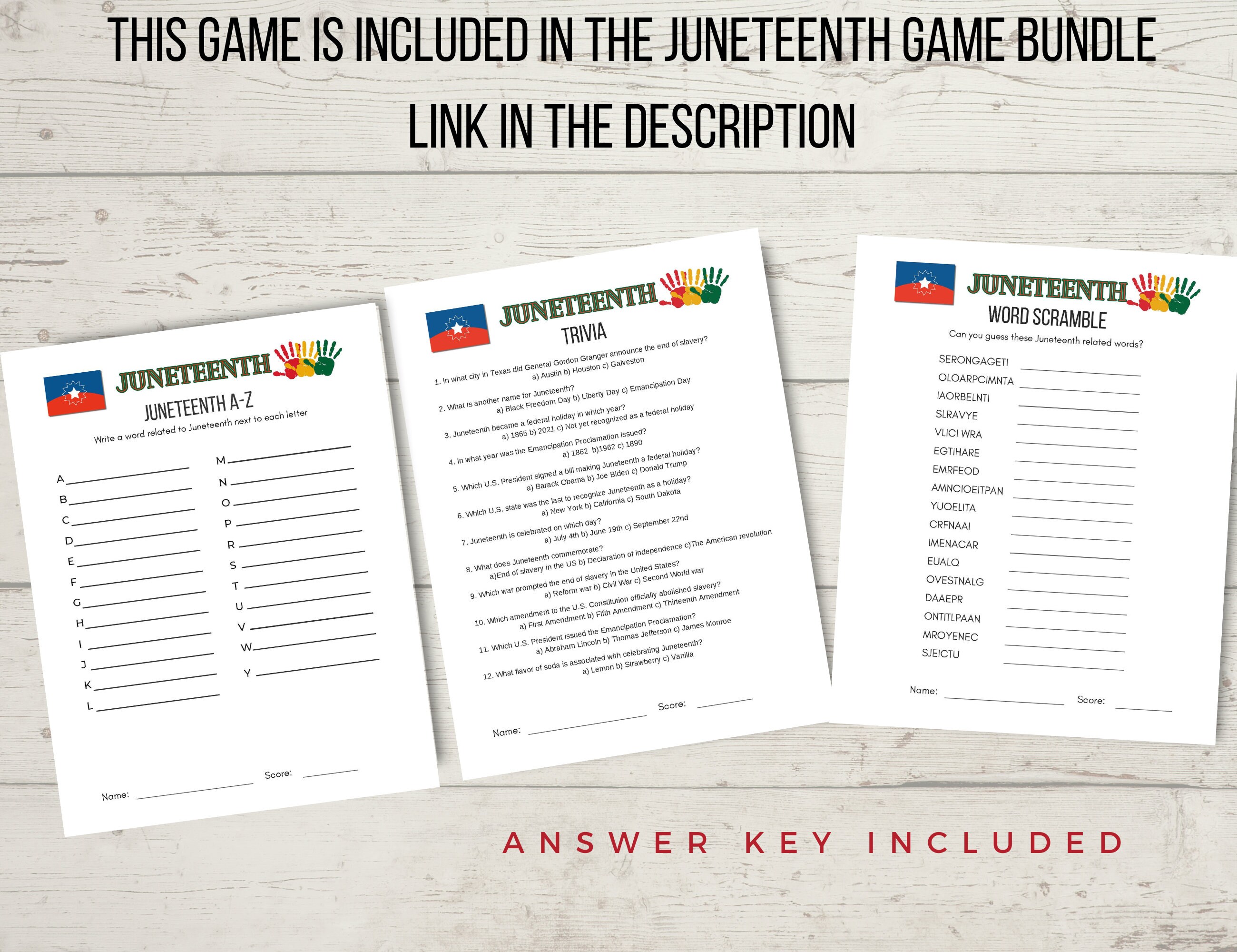 Juneteenth Trivia Game Printable, Party or School Emancipation Game ...