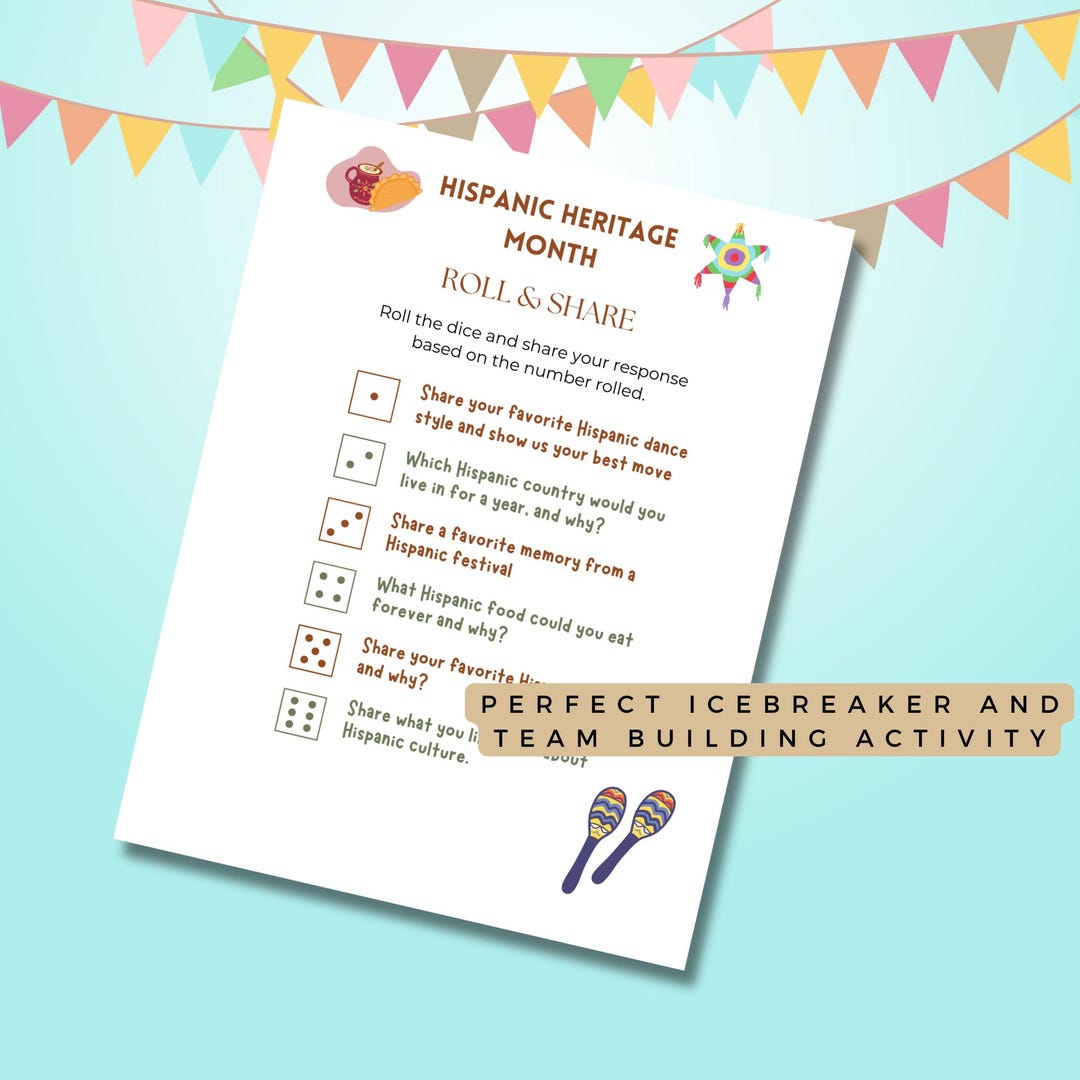 Hispanic Heritage Month Printable Games, Roll and Share Team Building ...