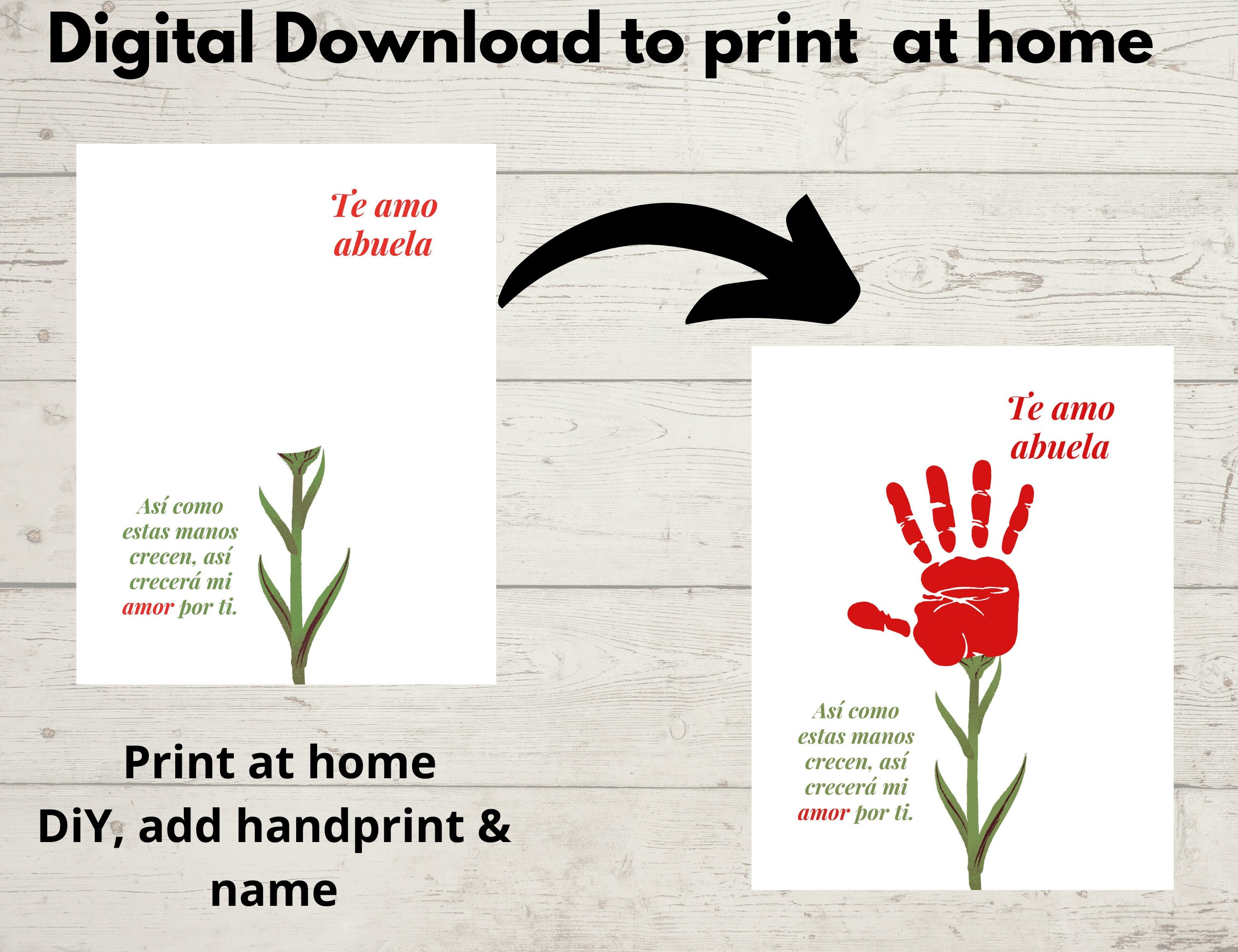 Mothers Day Handprint Art, Gift for Abuela in Spanish, Flowers Bouquet ...