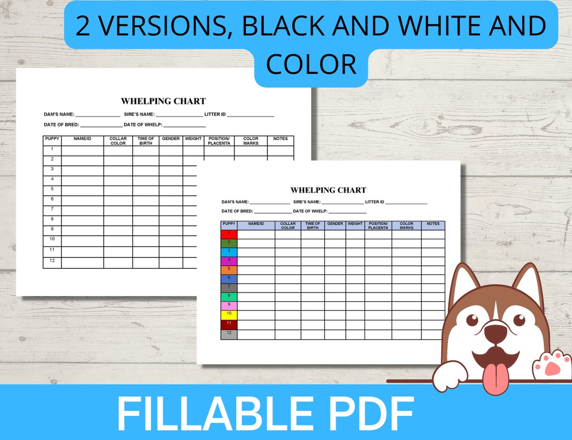 Whelping Chart Editable, Whelping Record, Puppy Whelping, Breeder Forms ...