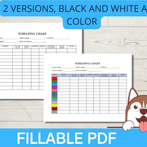 Whelping Chart Editable, Whelping Record, Puppy Whelping, Breeder Forms ...