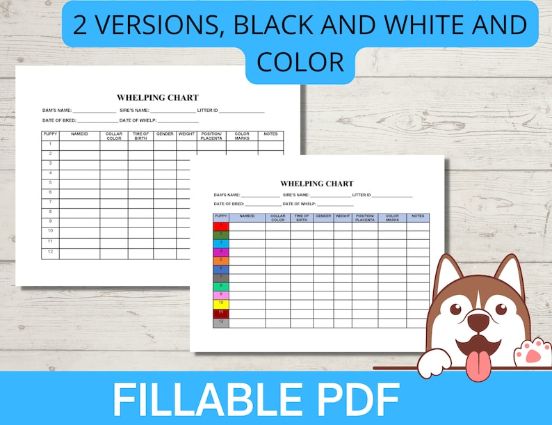 Whelping Chart Editable, Whelping Record, Puppy Whelping, Breeder Forms ...