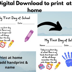 My First Day of School Handprint Art Printable, Back to School Activity ...