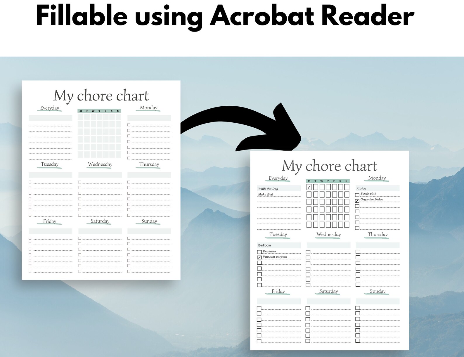Adult Chore Chart Printable, Chore Chart Printable for Adults, Fillable ...