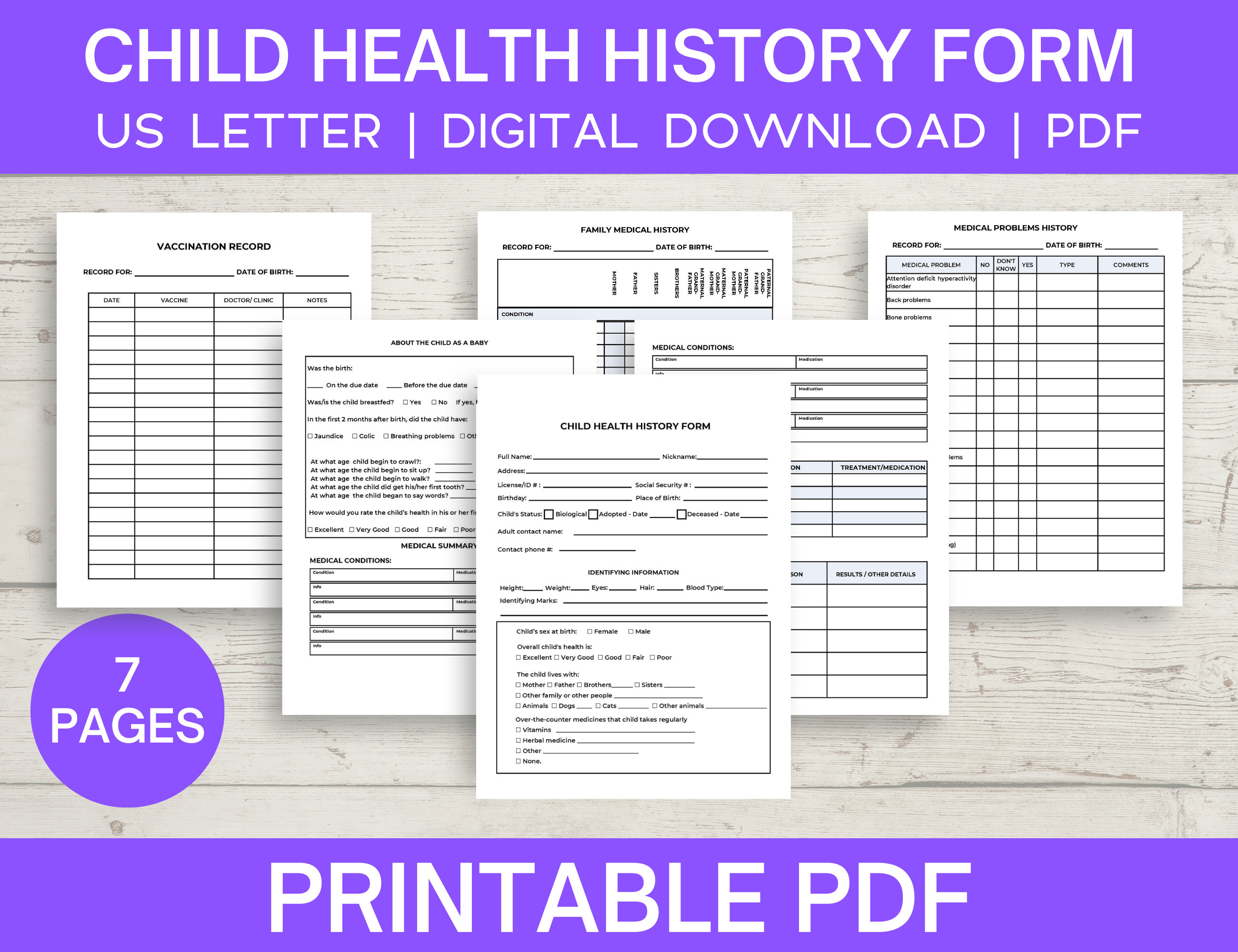 Child Health History Pdf Medical History Form, Kids Medical Records ...
