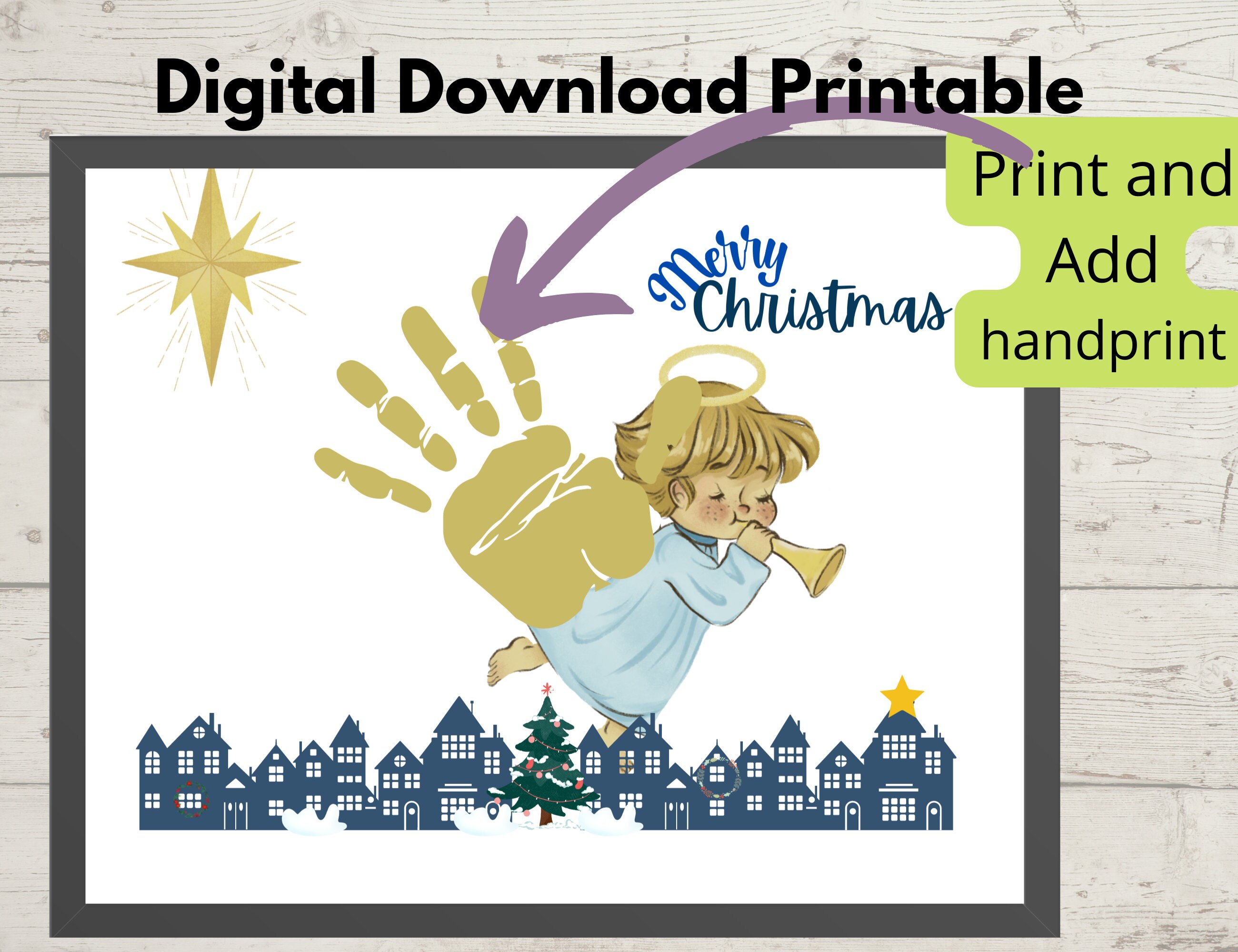 Christmas Angel Handprint Craft Printable Keepsake, Christmas Handprint ...