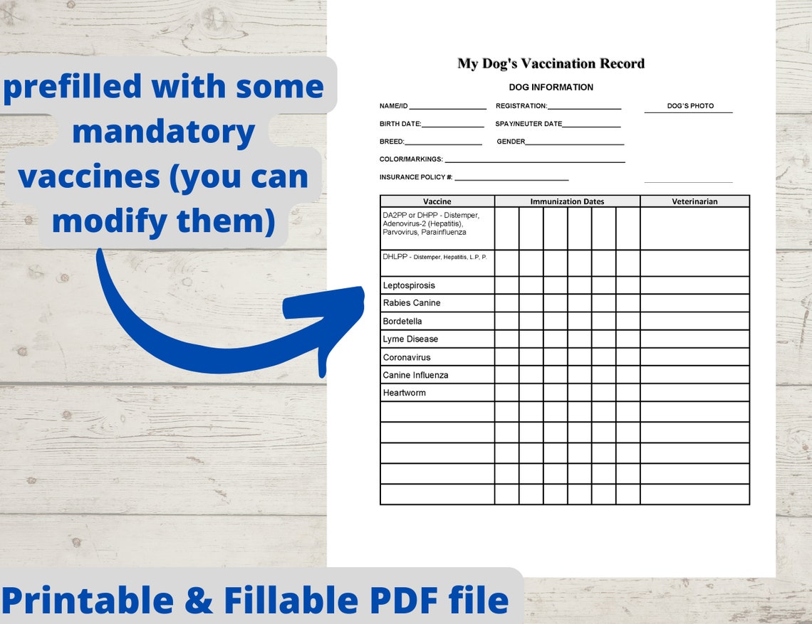 Puppy Vaccination Record Dog Health Record Dog Shot Record - Etsy