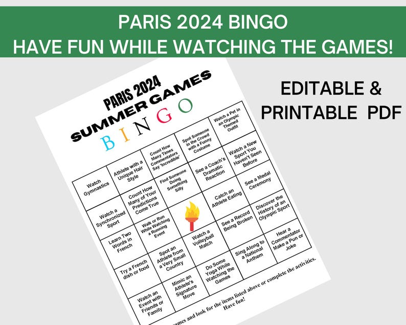 Summer Games Bingo, Paris 2024 Bingo Game - Etsy
