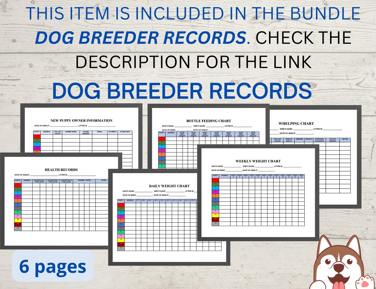 Whelping Chart Editable, Whelping Record, Puppy Whelping, Breeder Forms ...