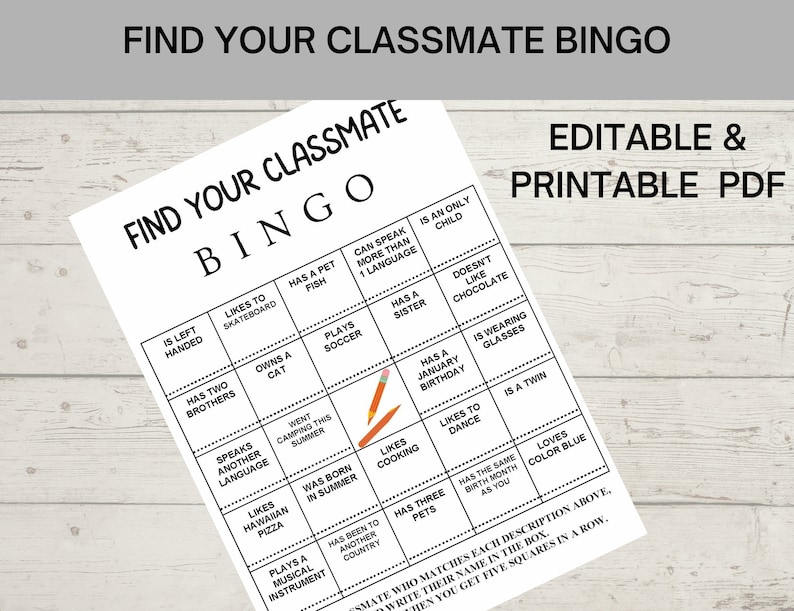 Find Your Classmate Bingo, Icebreaker Bingo, Back to School Activity - Etsy