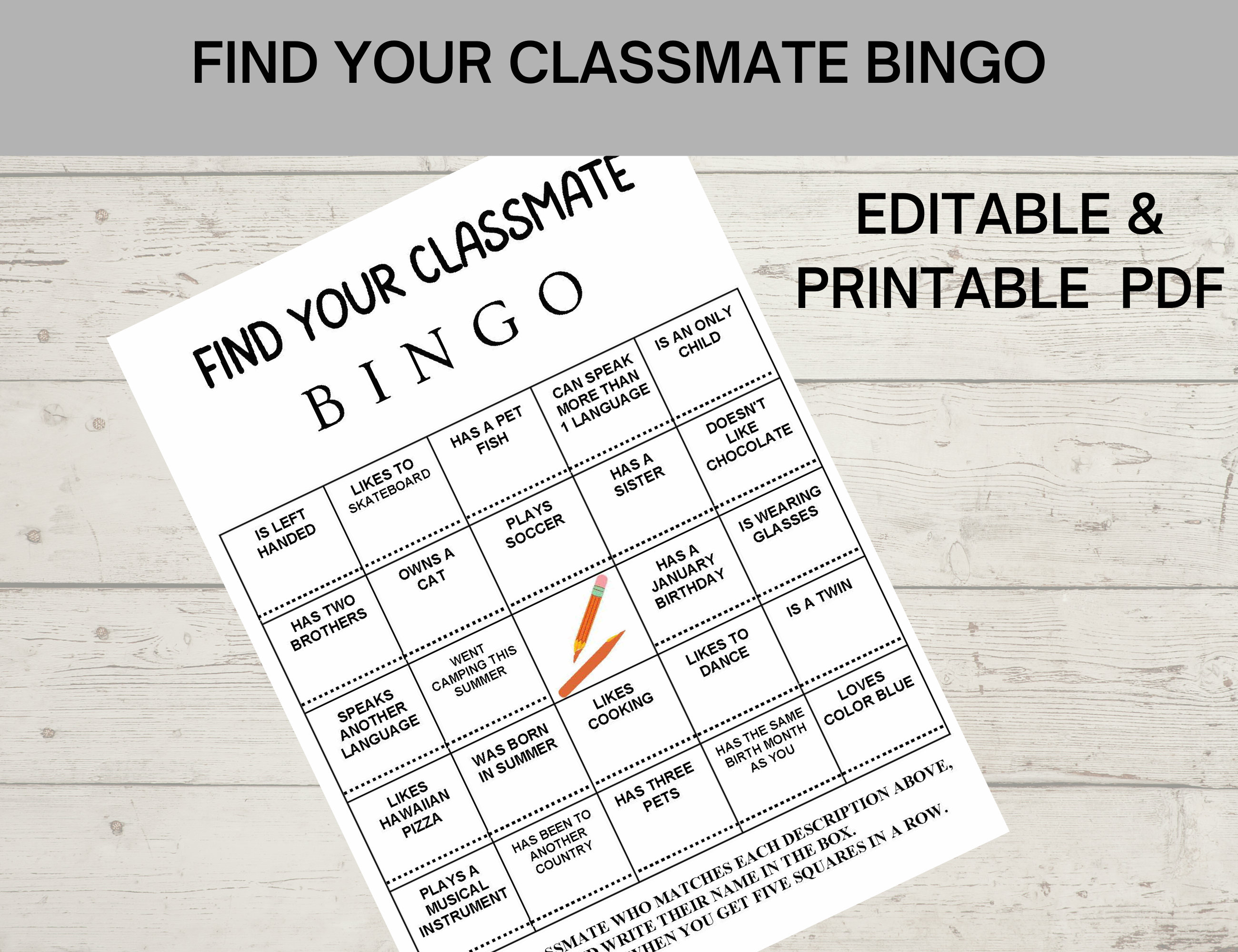 Find Your Classmate Bingo, Icebreaker Bingo, Back to School Activity - Etsy