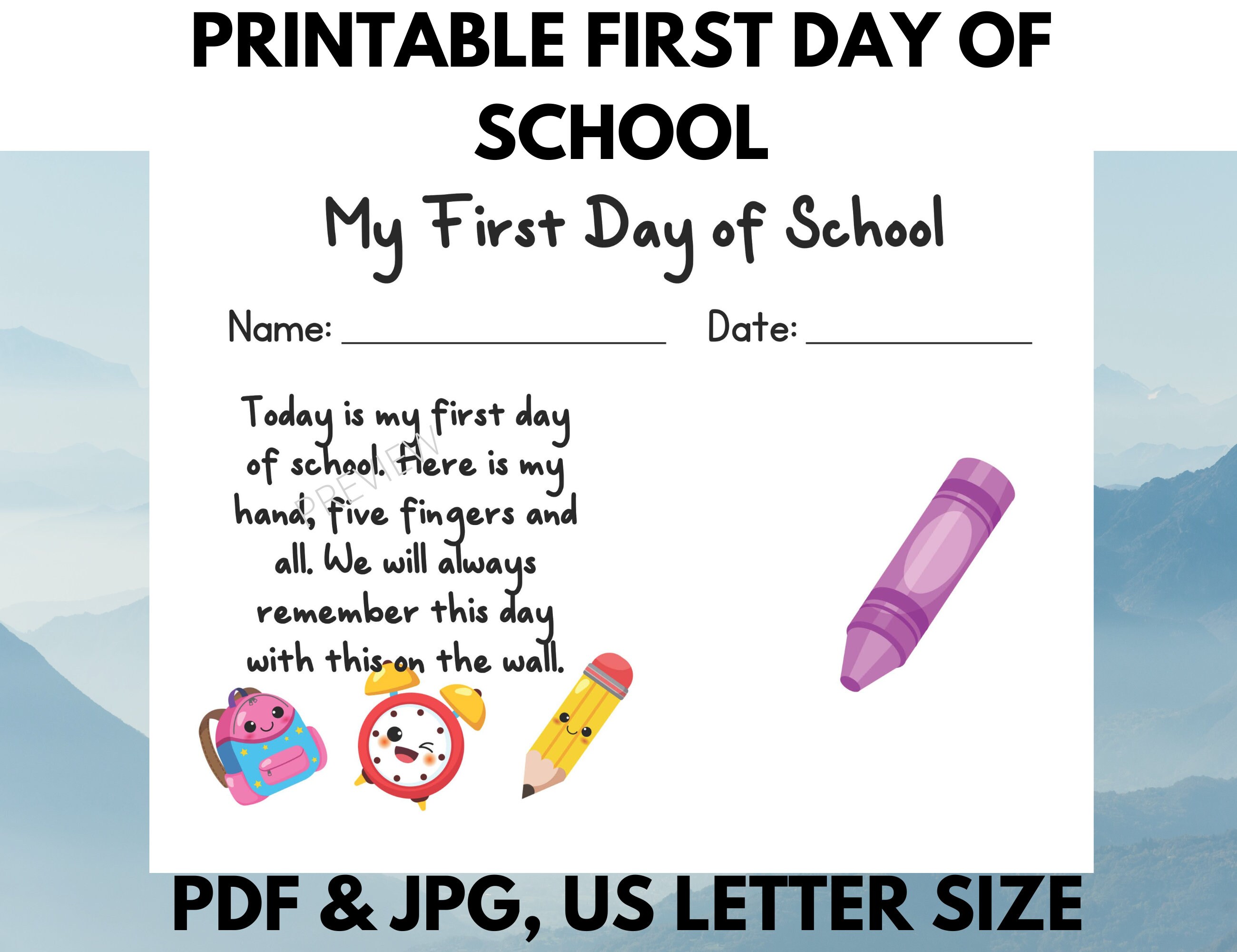 My First Day of School Handprint Art Printable, Back to School Activity ...
