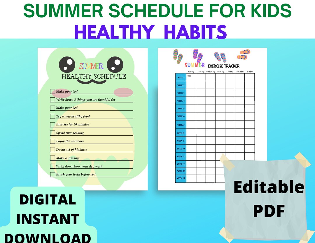 SUMMER Schedule for Kids Editable Healthy Habits | Summer Planner and ...